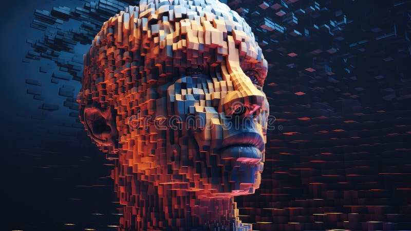 Artificial Voxel Human Head Stock Illustration - Illustration of think ...