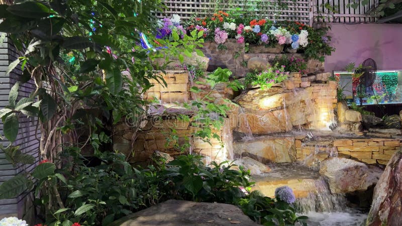 Artificial Waterfall in the Temple Made from Stones of Various Sizes ...