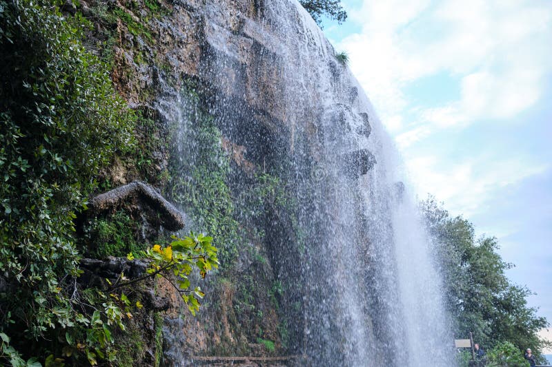 An Artificial Waterfall Falls from a Cliff on Castle Hill in Nice ...
