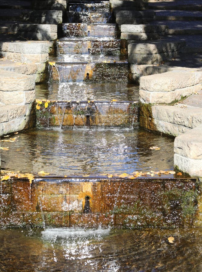 Artificial Waterfall Made on the Stone Steps Stock Photo - Image of ...