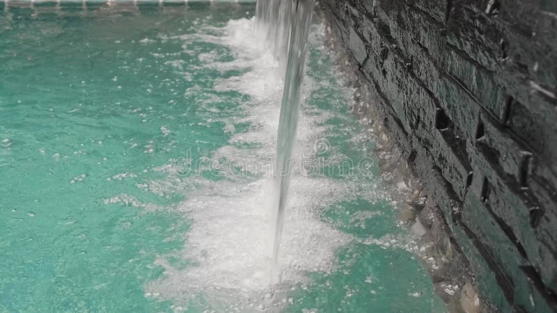 Artificial Waterfall in Pool, Side View, Slow Motion Stock Video ...