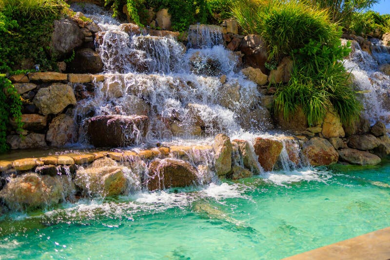 Artificial Waterfall. Popular Place in Hot Weather Stock Photo - Image ...