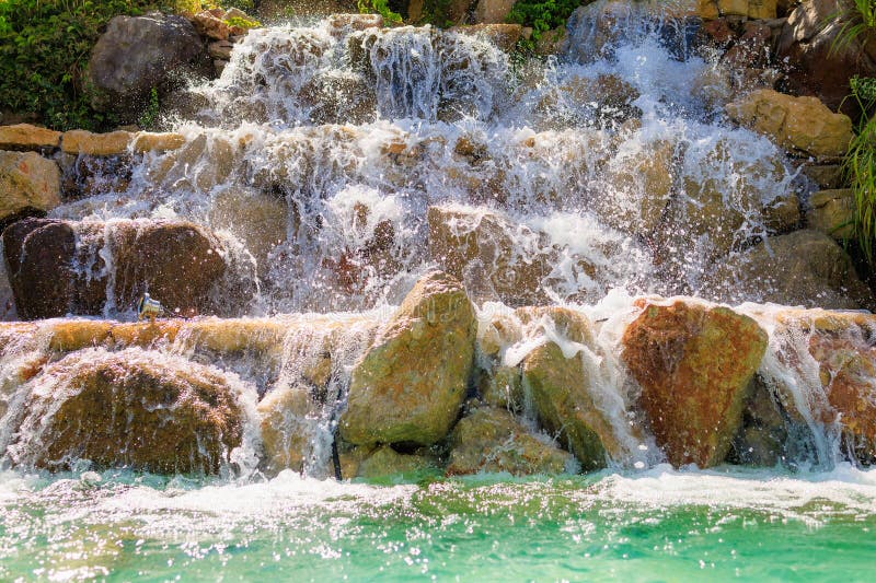 Artificial Waterfall. Popular Place in Hot Weather Stock Photo - Image ...