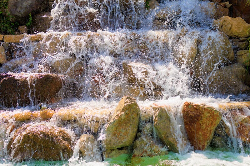 Artificial Waterfall. Popular Place in Hot Weather Stock Photo - Image ...