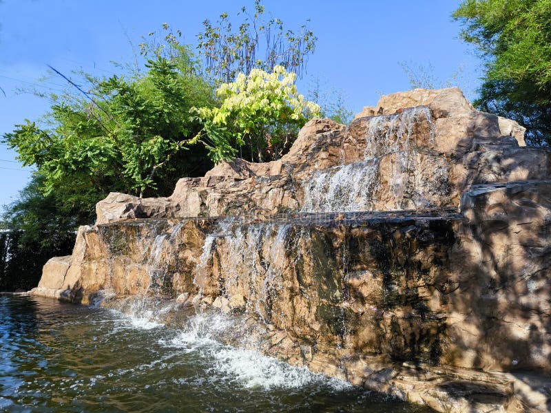 Artificial Waterfall in Public Park of Thailand, Asia. Stock Image ...