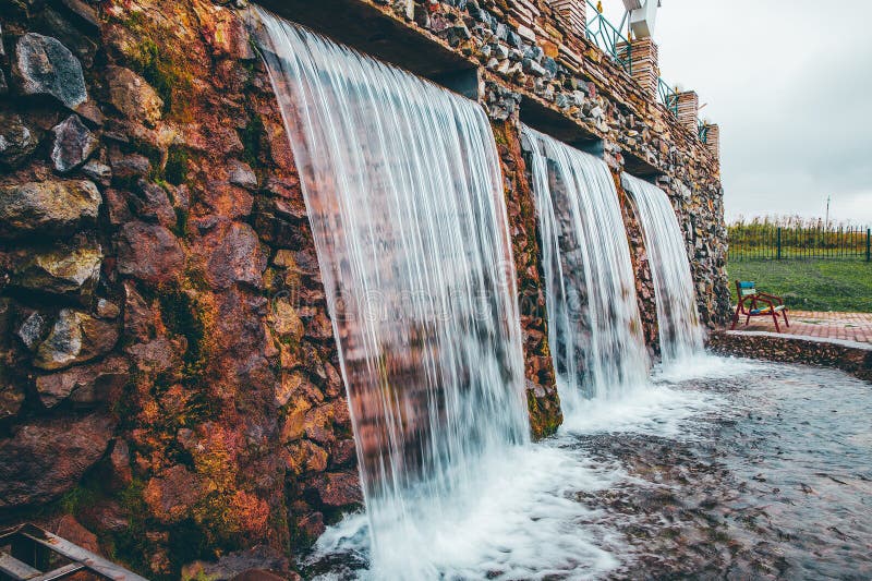 Artificial Waterfalls with Mineral Water Stock Photo - Image of ...