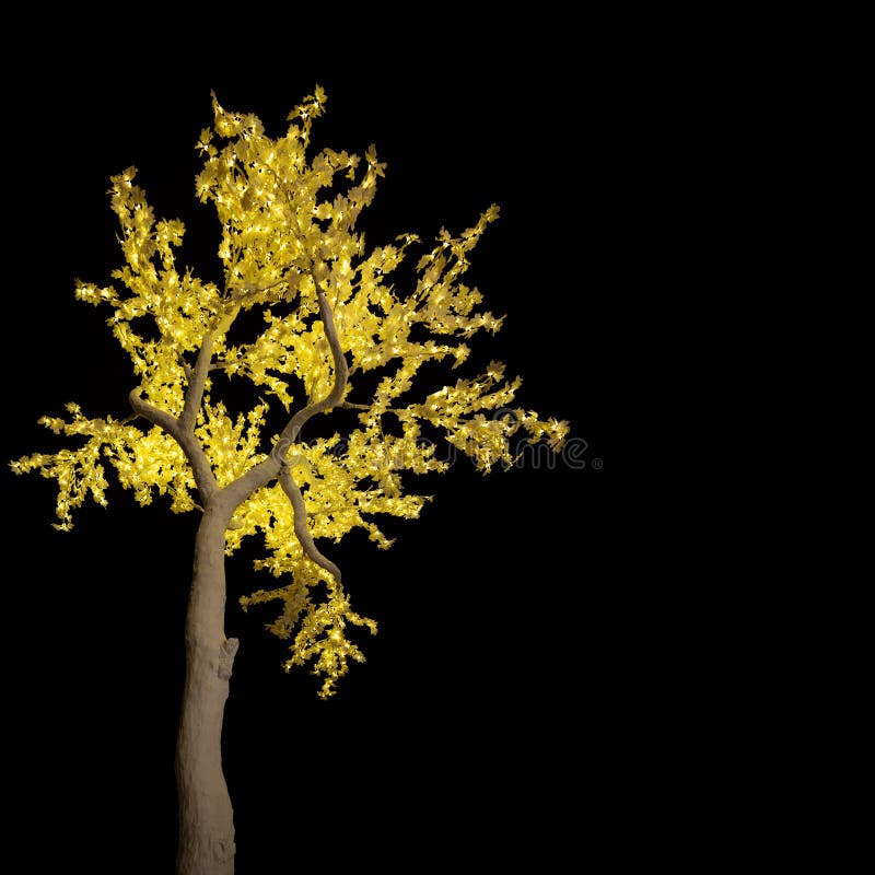 Artificial Yellow LED Luminous Tree on Black Background Stock Photo ...