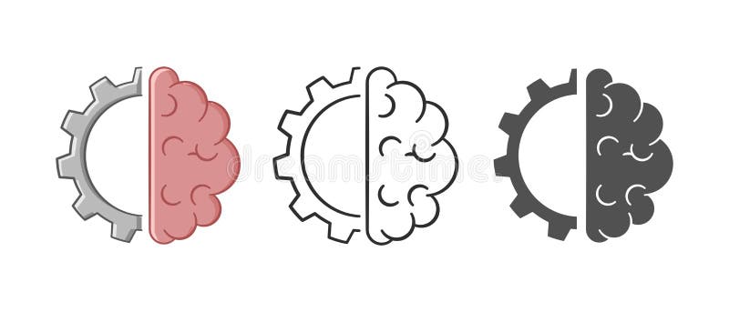 Brain Engineering Icons in Different Style Flat Style. Half Brain and ...