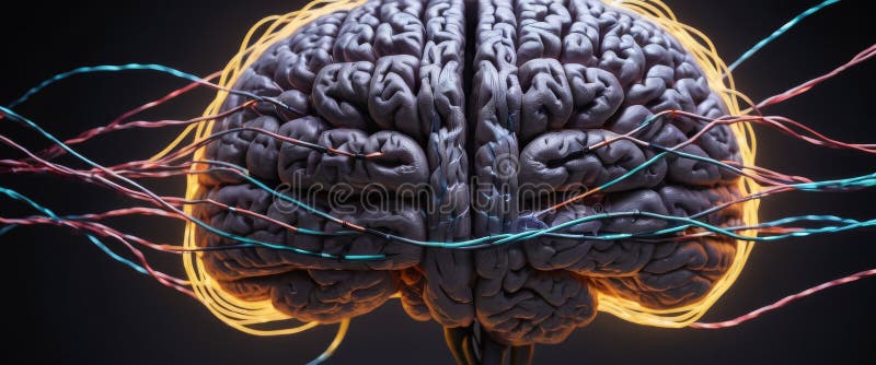 Artificially Wired Human Brain Model with Colorful Cables Attached ...