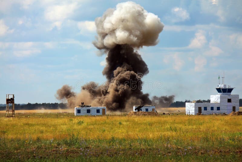 Artillery Shelling of a Military Facility at the Exercises Stock Image ...