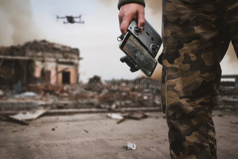 Artillery Spotter or Military Observer Launches Drone into Sky Force ...