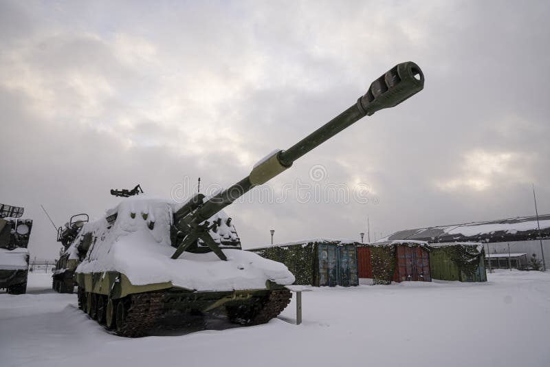Artillery on Tracks Under Snow at a Military Base Editorial Photography ...