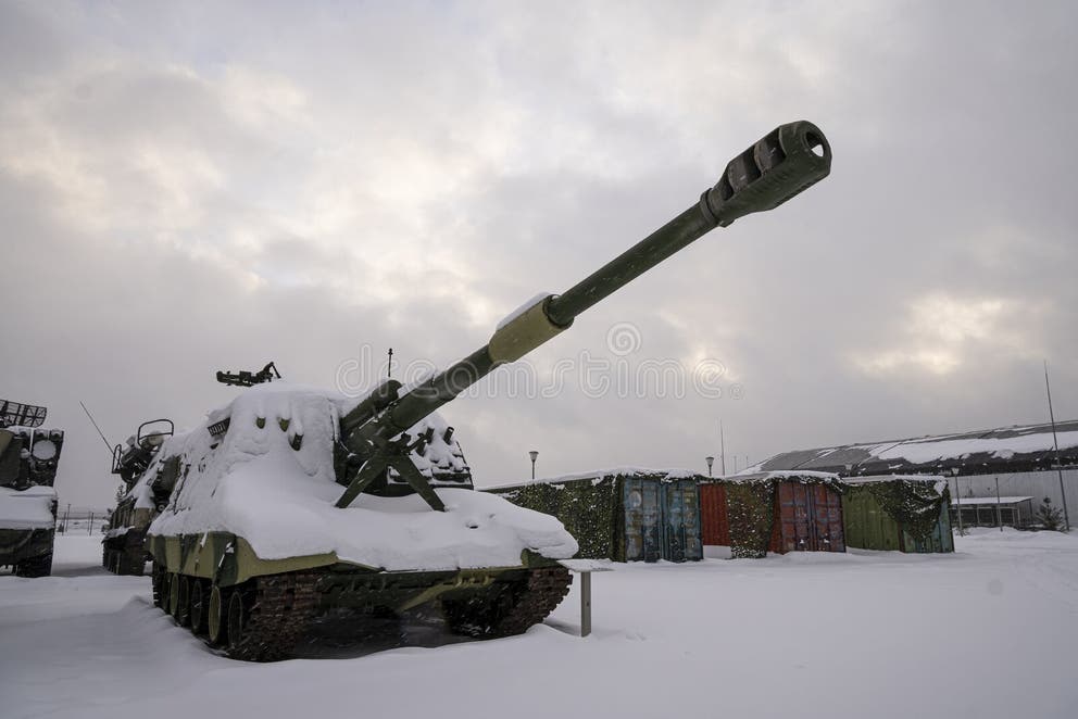 Artillery on Tracks Under Snow at a Military Base Editorial Photography ...