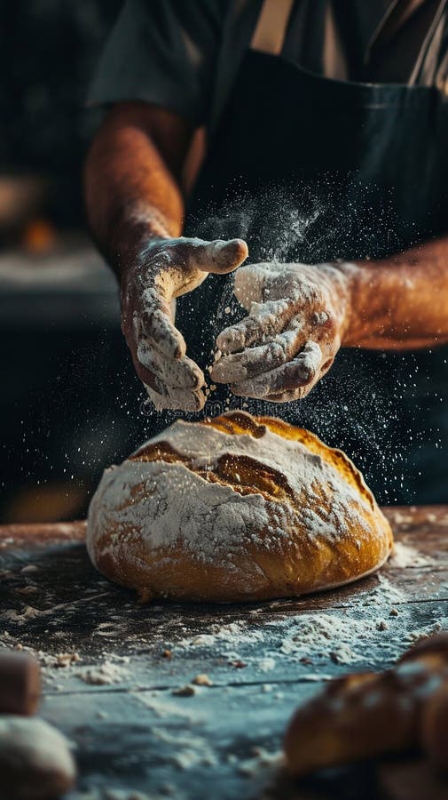 Artisan Baker Preparing Fresh Bread with Flour Dusting. Generative Ai ...