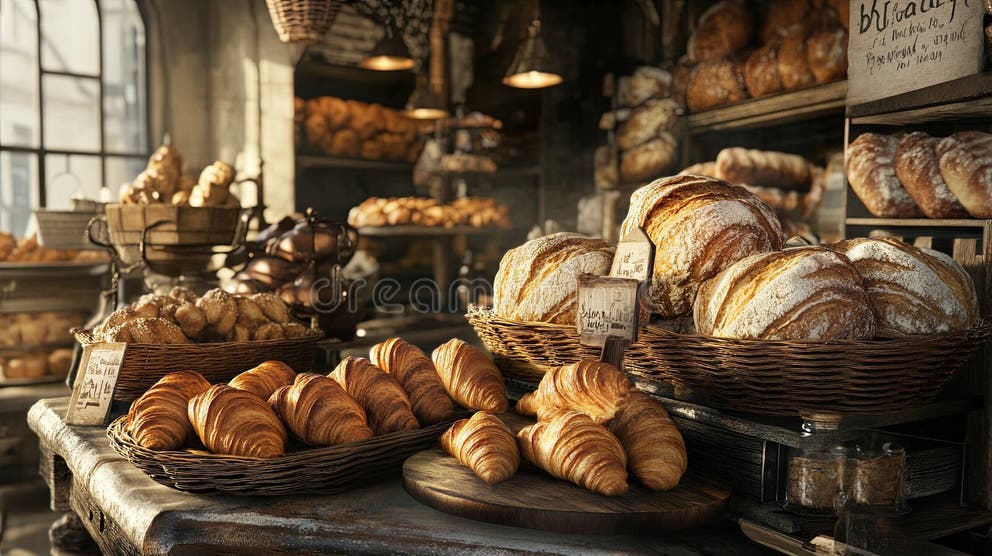 Artisan Bakery with Fresh Croissants and Bread on Display. Pic Stock ...