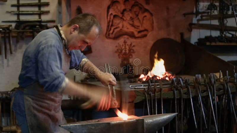 Artisan Blacksmith Working in the Forge Stock Video - Video of smithery ...