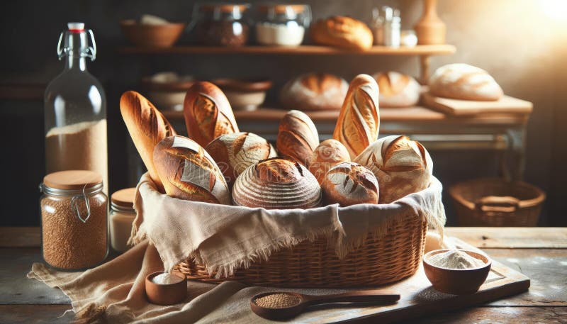 Artisan Bread Basket in Rustic Bakery Setting, AI Generated Stock ...