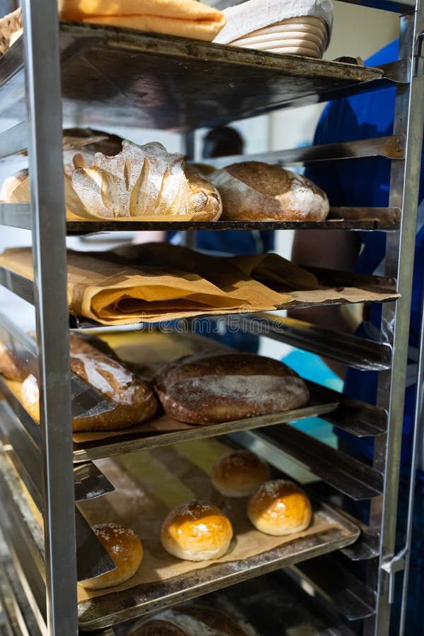 Artisan Bread on the Counter in the Bakery. the Process of Making Bread ...