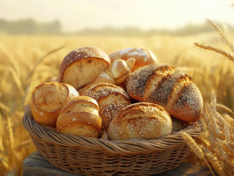 Artisan Bread Display in a Harvest Field Stock Image - Image of ...