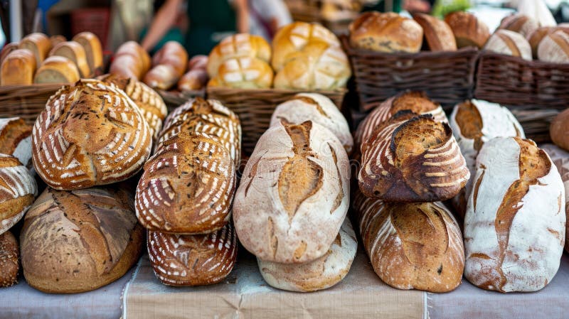 Artisan Bread Display at Local Farmers Market Stock Image - Image of ...