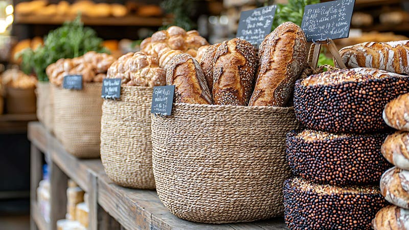 Artisan Bread Display in Rustic Baskets. a Visually Appealing Image ...