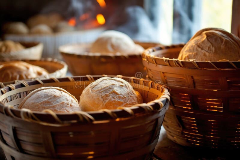 Artisan Bread Dough Rising in Proofing Baskets Stock Photo - Image of ...