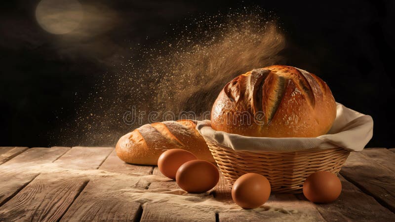 Artisan Bread and Eggs, Rustic Bakery Still Life High Quality Image ...