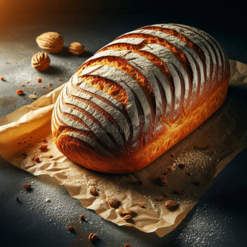 Artisan Bread Loaf with Intricate Scoring on Parchment Paper Stock ...