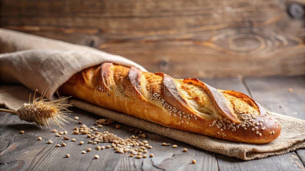 Artisan Bread Loaf on Rustic Wooden Table with Grains. Generative AI ...