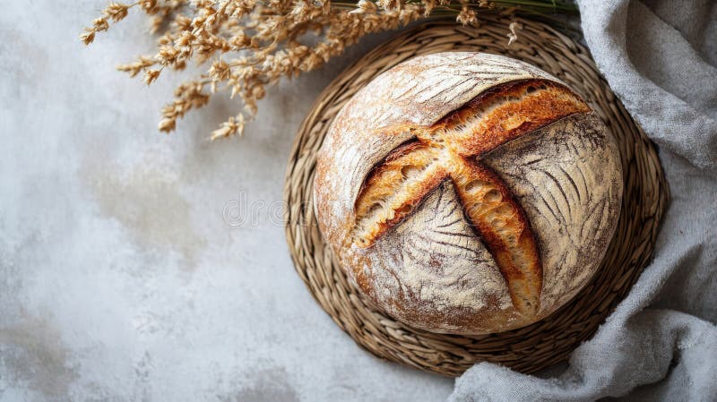 Artisan Bread Loaf on a Textured Surface with Wheat Decor Stock ...