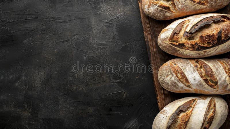 Artisan Bread Loaves on Rustic Dark Wooden Tabletop Stock Photo - Image ...