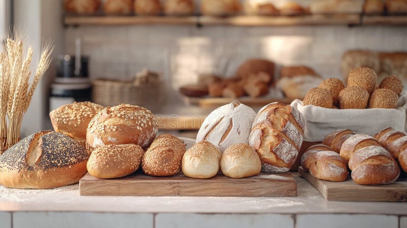 Artisan Bread Selection Bakery Freshly Baked Loaves Rolls and Buns ...