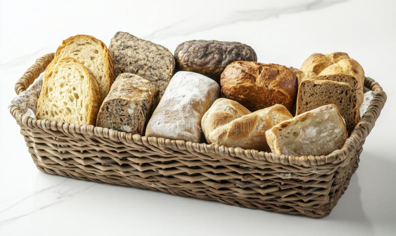 Artisan Bread Selection in Woven Basket Featuring Various Types and ...