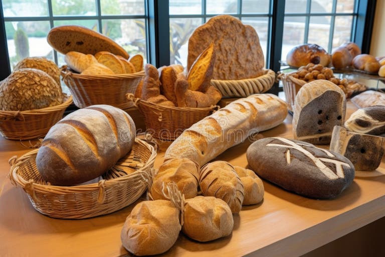Artisan Bread in Various Shapes and Sizes on Display Stock Photo ...