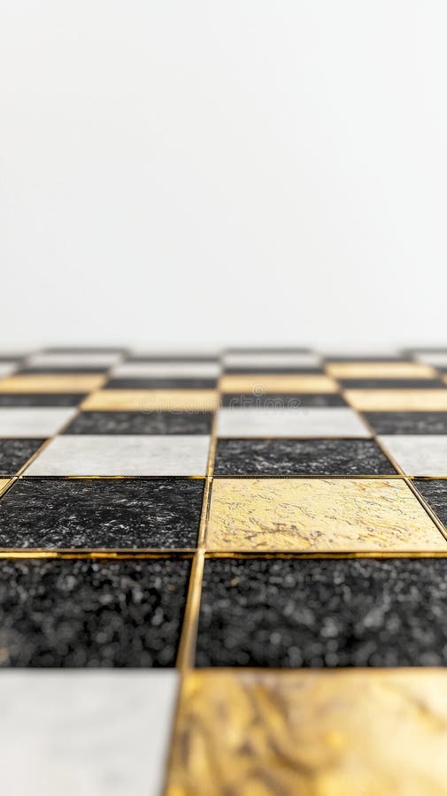 Artisan Checkerboard of Black, White, and Gold Tiles in a Minimal ...