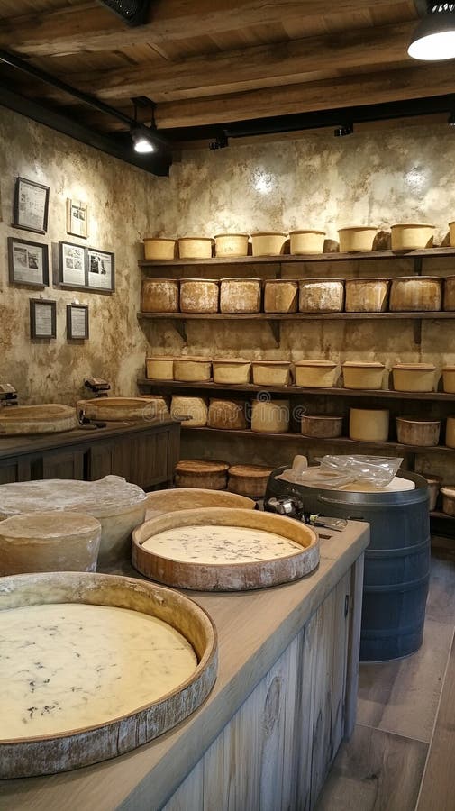 An Artisan Cheese-making Process with Large Vats and Aged Wheels on ...