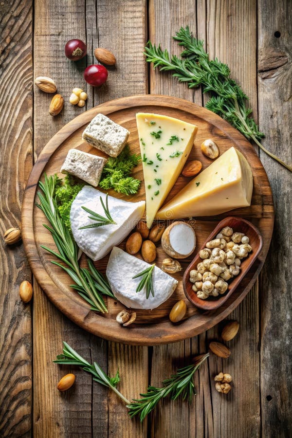Artisan Cheese and Nut Platter a Rustic Wooden Board Presentation with ...