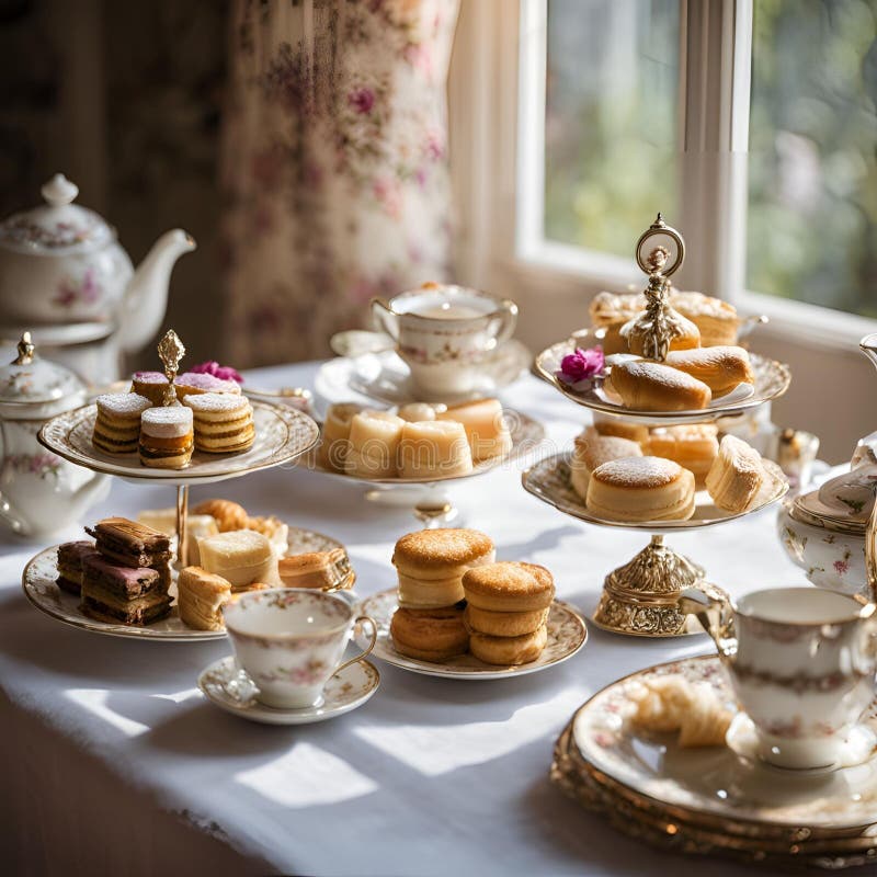 Elegant English High Tea Table Setup. AI Generated Stock Illustration ...