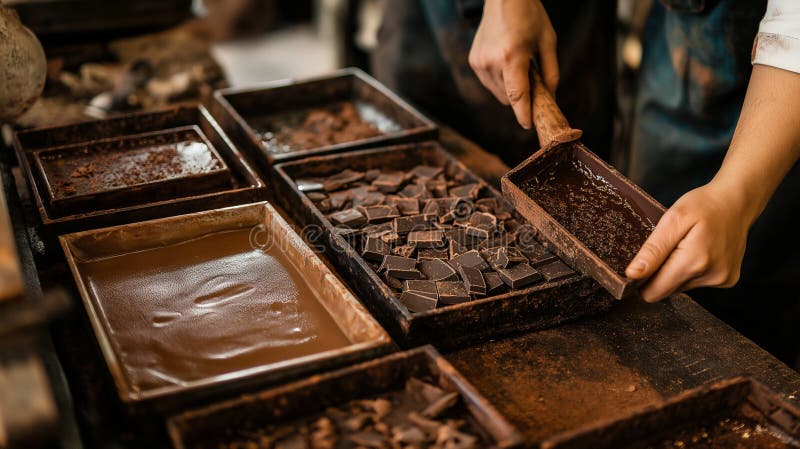 An Artisan Chocolate Workshop Where Workers Mix Dark Chocolate with ...