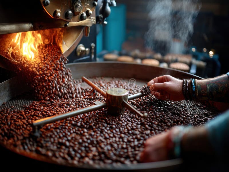 An Artisan Coffee Roaster in Action, Roasting Beans To Perfection Stock ...