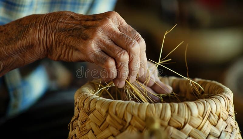 Artisan Crafting Traditional Wicker Basket Hands Stock Illustration ...