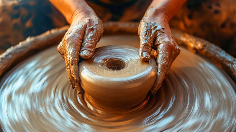 Artisan Craftsmanship: Hands Shaping Clay on a Pottery Wheel for ...