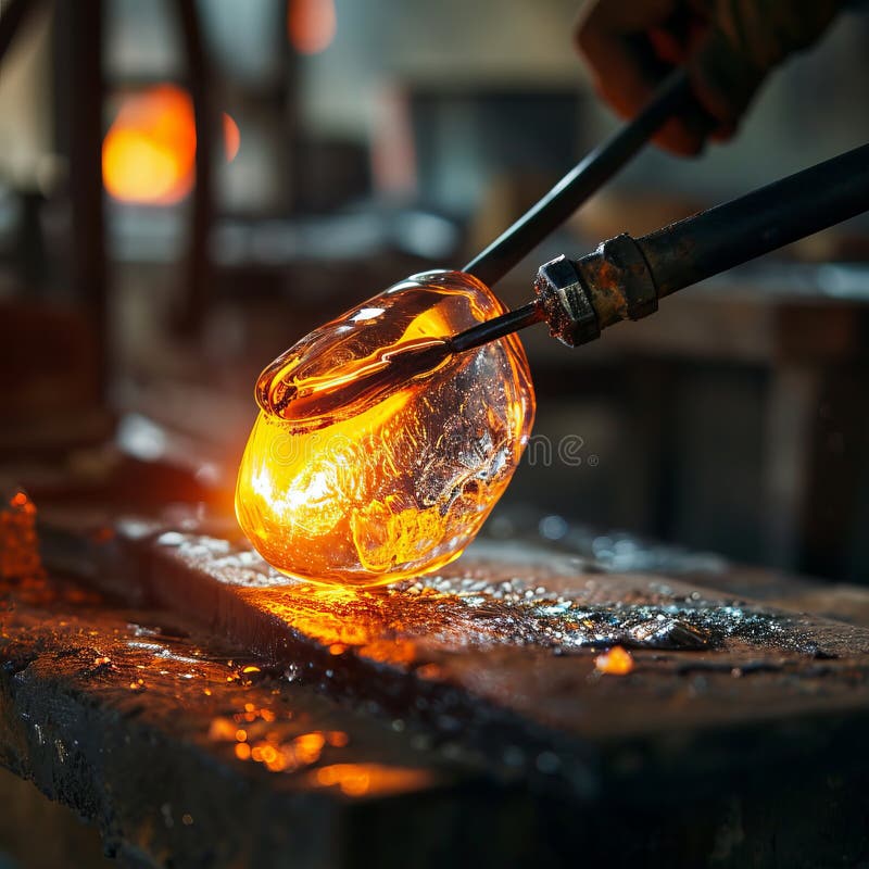 Artisan Forming Hot Glass Using a Flat Surface Tool Stock Photo - Image ...