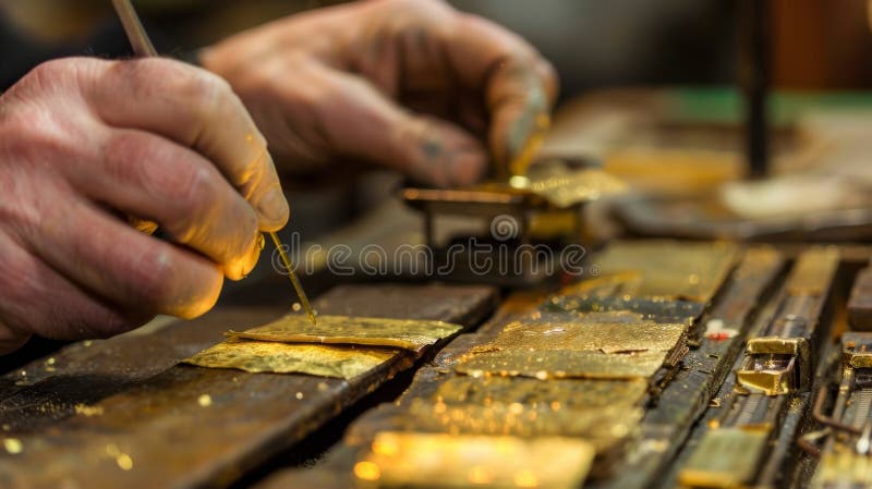 Artisan Gilding and Decorating Wood Using Gold Leaf Stock Image - Image ...