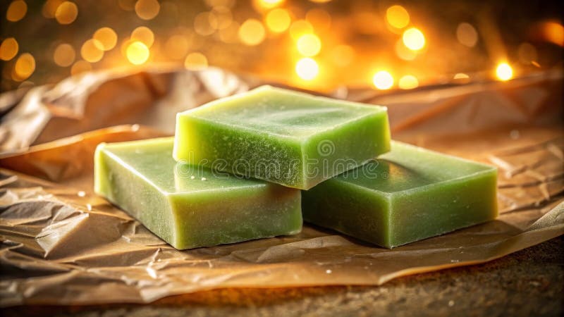 Artisan Green Herbal Soap Bars on Rustic Paper. Generative AI Stock ...