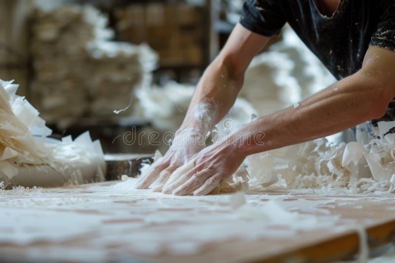 Artisan Handling Paper during the Papermaking Process Stock ...