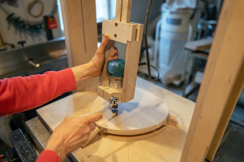 Artisan Hands Set Up Woodworking Machine for Vertical Boring ...