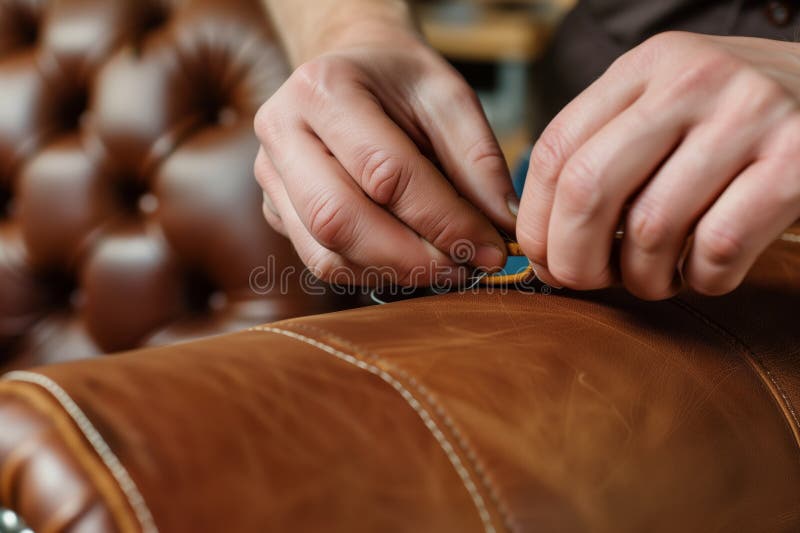 Artisan Hands Stitching Leather Sofa Seams Stock Image - Image of ...