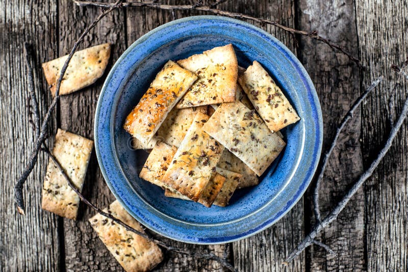 Artisan Homemade Crackers Rustic Setting. Stock Image - Image of flat ...