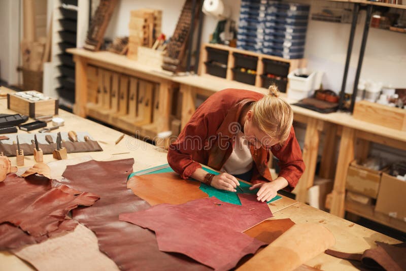 Artisan in Leather Craft Workshop Stock Photo - Image of smiling ...